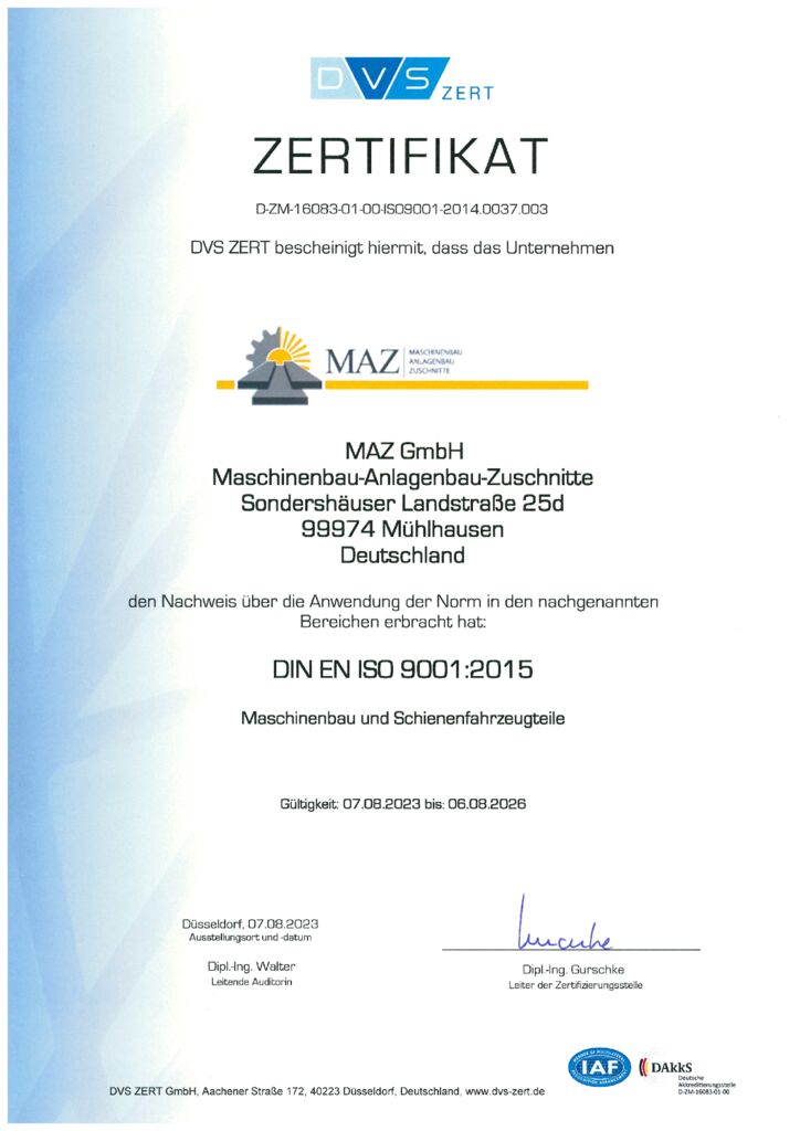 Zertifikate – MAZ GmbH